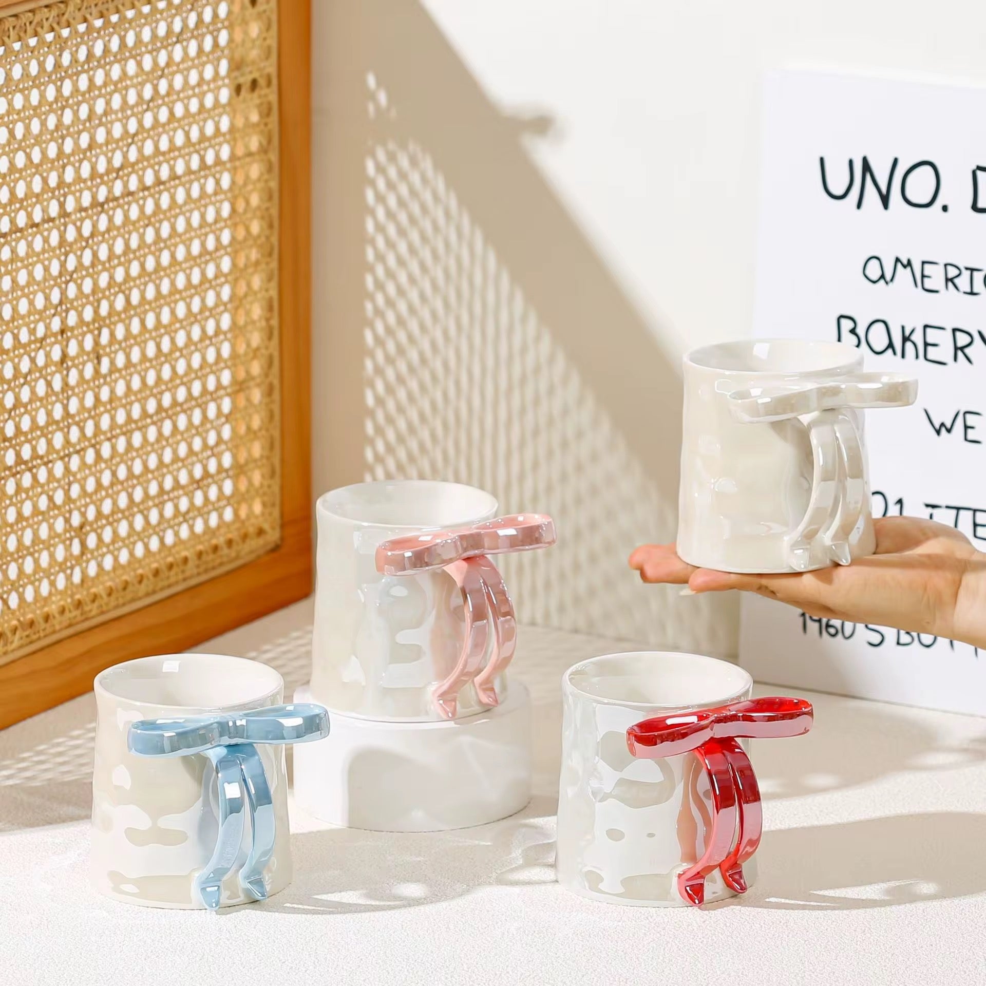 Modern Bow Handle Ceramic Mug 350ml Cute Aesthetic Coffee & Tea Cup ...